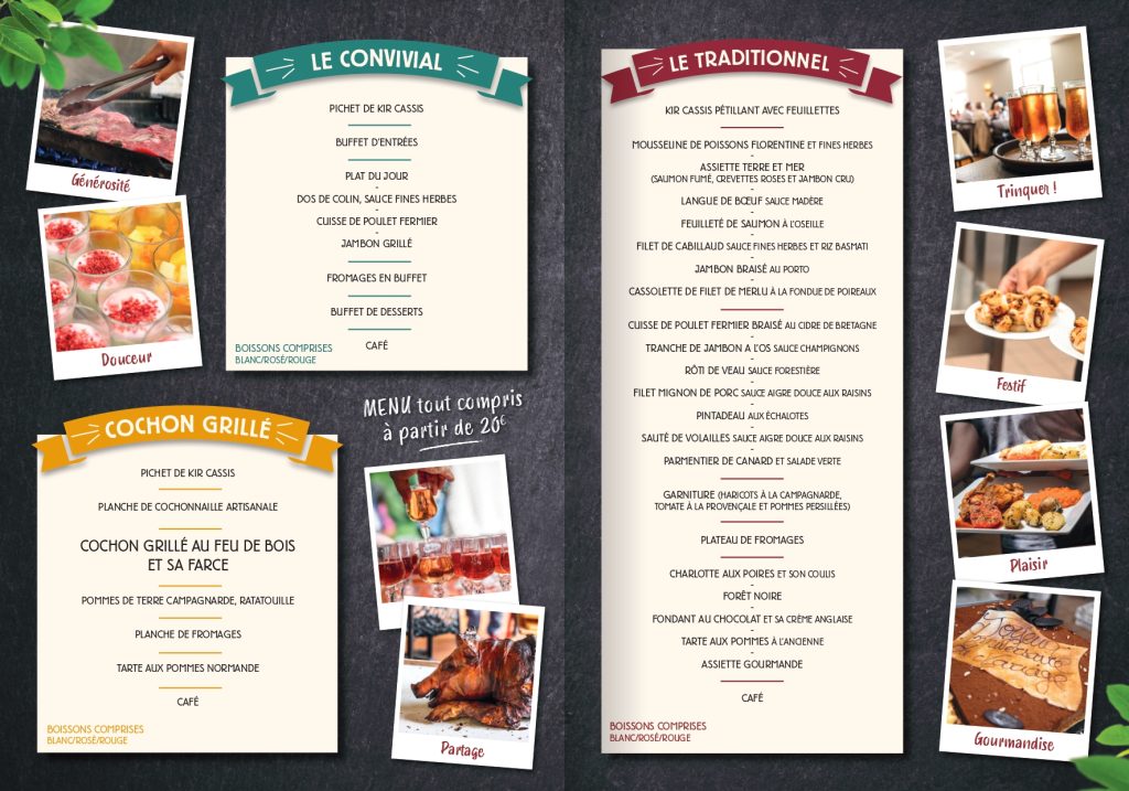 Les menus les formules - L'Orée du Parc